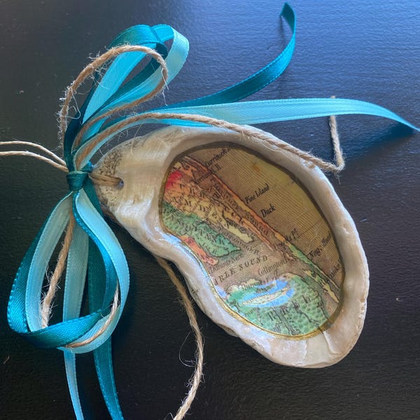 OUTER BANKS Map Oyster Shell Ornament | Beach Vacation | OBX Gifts ...
