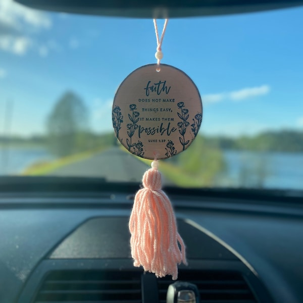 Faith Christian Car Charm: Wood Slice Bible Verse Decor - Etsy