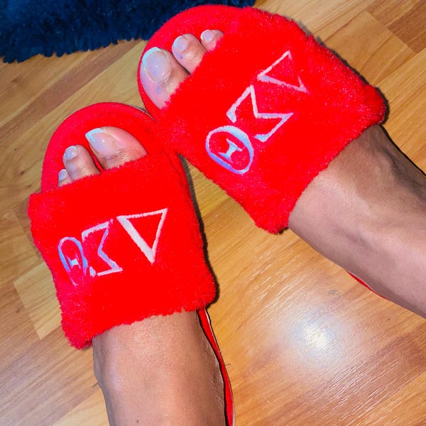 Delta Sigma Theta DST Red Plush Embroidered Women's Slipper Slides - Etsy