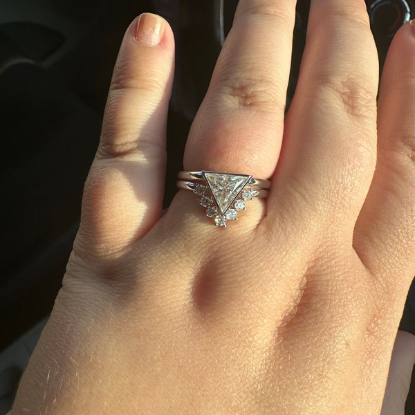 Unique Triangle Engagement Ring Set Simple Engagement Ring Yellow Gold ...