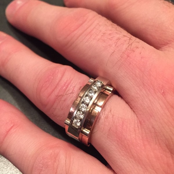 Gun Ring - 14K Two Tone Gold Men's Revolver Ring - Handmade 14K Gold ...