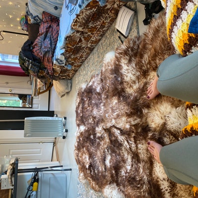 GIANT RUG FOUR Sheepskin Brown Throw Genuine Leather Sheep Skin ...