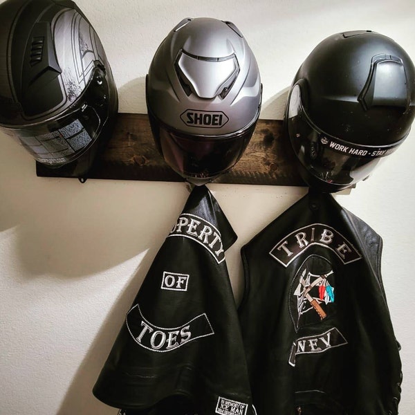 Handmade Motorcycle Helmet Rack - Bicycle Helmet Rack - Helmet Wall ...