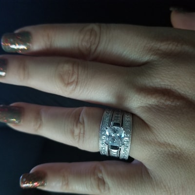 4 Ct Princess Cut Engagement Ring Double Band Wedding Ring Set Diamond ...