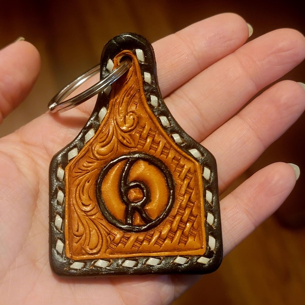 Handmade Leather Ear Tag Key Chains Personalized With Your Initials or ...