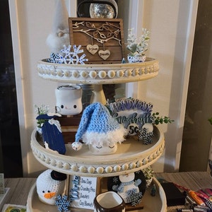 Let It Snow Decor Bundle, Winter Tiered Tray Set, Blue and White Tier ...