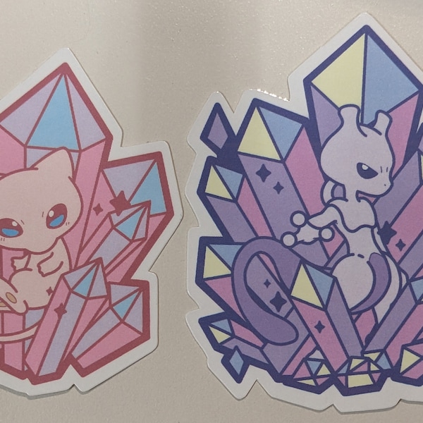 Cute Kawaii Crystal Mew and Mewtwo Pokemon Stickers - Etsy