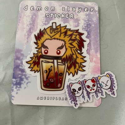 Demon Fire Breathing Anime Boba Drink Sticker Thick Weatherproof ...