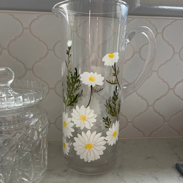 Daisy Painted Pitcher Large Glass Pitcher Hand Painted Home Gifts for ...