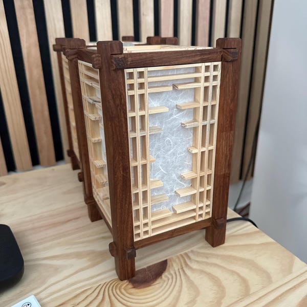 Japanese Style Table Bedside Shoji Asian Wooden Lamp Lantern With ...
