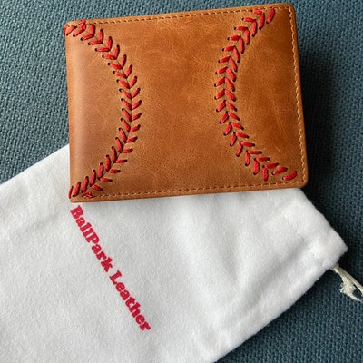Handmade Brown Leather Baseball Wallet - Etsy