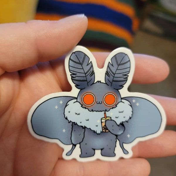 Mothman Drinks Boba Tea - Vinyl Sticker - Cryptid Creature Spooky Moth ...