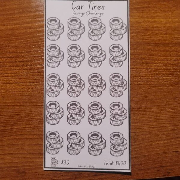 A6 Car Tire Savings Challenge |for A6 Cash Envelopes/binders| Printable ...