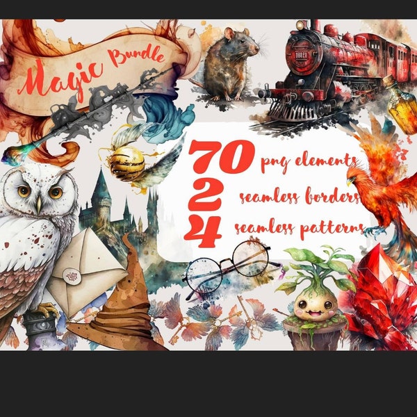 Magic School Bundle. Halloween Clipart, Witch and Wizard Png. Wands ...