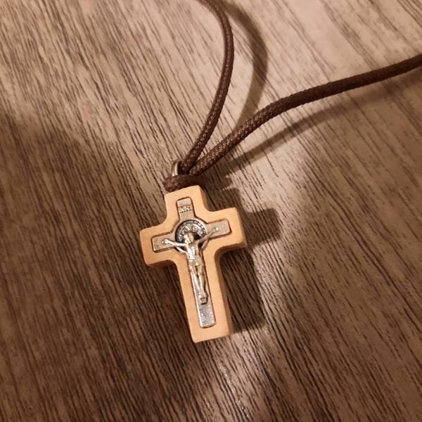 St Benedict Standing Cross Crucified Wood Table Crucifix Desk Gift - Etsy