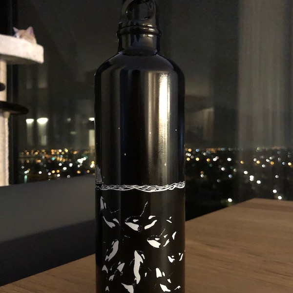 Orca Water Bottle - Aluminium Water Flask With Screen Printed Orca Pod ...