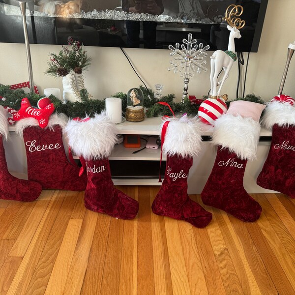 Red Christmas Stocking, Personalized Xmas Stocking, Red Velvet ...