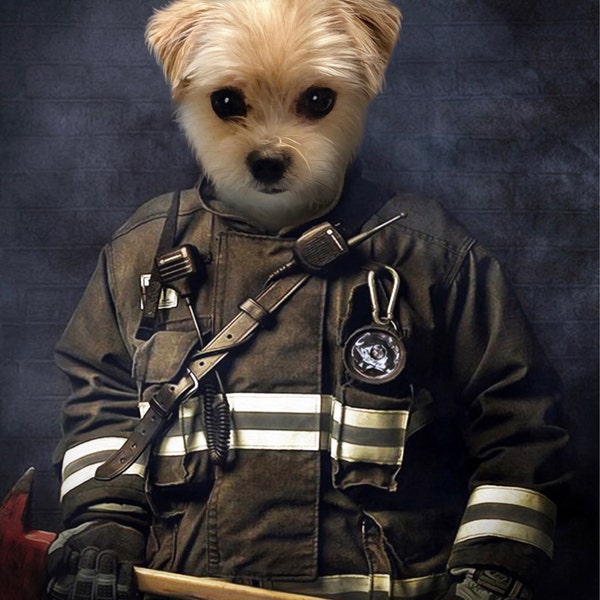 Custom Firefighter Pet Portrait . Custom Firefighter Animal Portrait ...