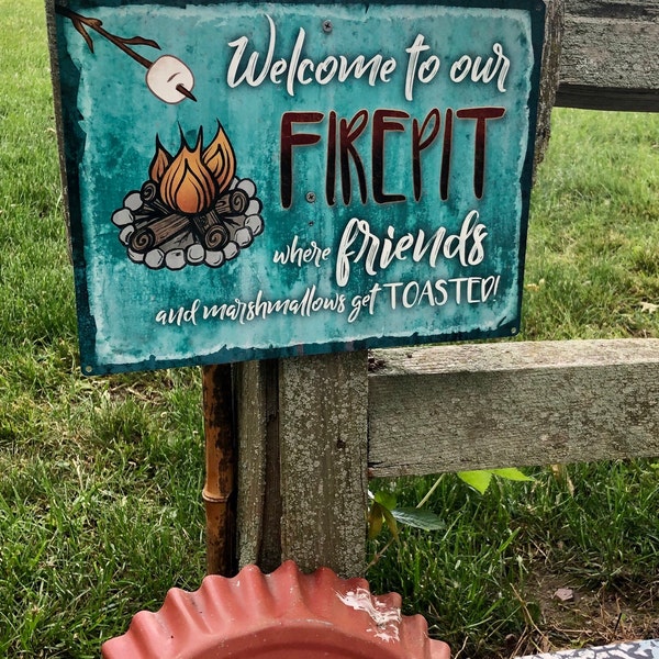 Welcome to Our Firepit Metal Sign; Wall Decor for Porch, Patio, or Deck ...