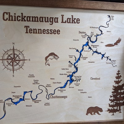 Chickamauga Lake, Tennessee. Laser Engraved Wooden Lake Map. - Etsy