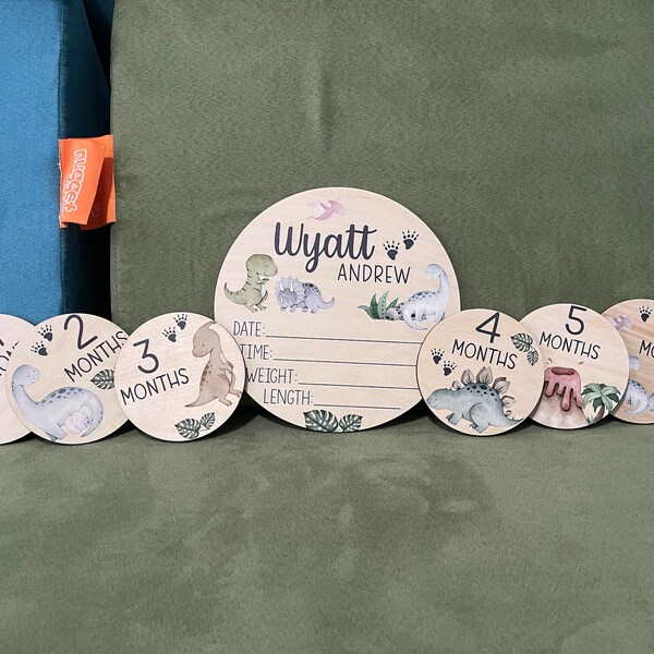 Dinosaur Milestone Cards, Baby Milestone Dinosaur Discs Marker, Wood ...
