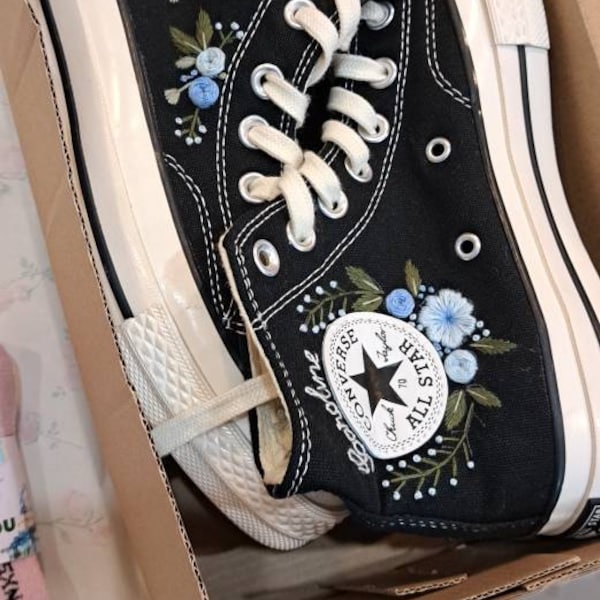 Custom Converse Chuck Taylor Blue Flower Embroidered Converse Shoes ...