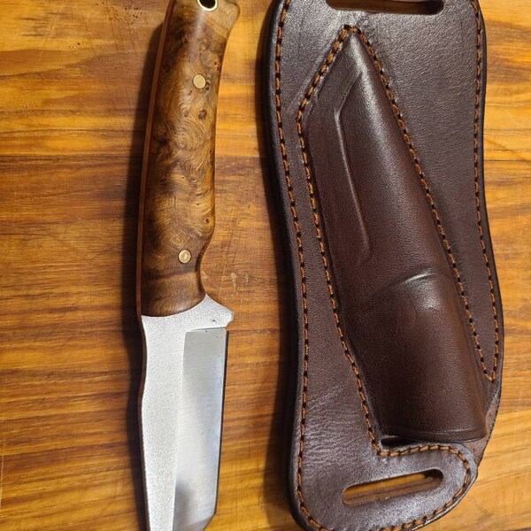 Custom EDC Knife With Scout Carry Leather Sheath, Stainless Steel Fixed ...