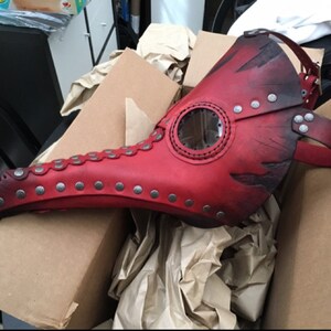 Plague Doctor Mask in Red Leather Steampunk Inspired Plague Doctor ...