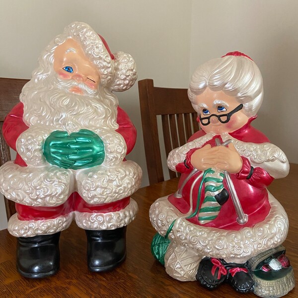 Ceramic Bisque Mr. and Mrs Large Winking Vintage Santa Claus Hand ...
