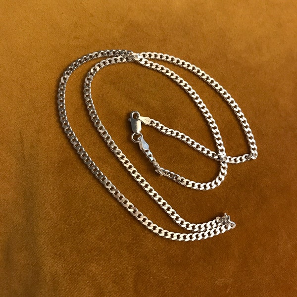 925 Sterling Silver Curb Chain Necklace 0.6mm, 0.9mm, 1.2mm, 1.5mm, 1 ...