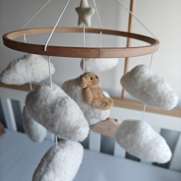TEDDY’S DREAM Cot Mobile, Boucle Cot Mobile, Cloud Mobile, Neutral ...