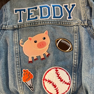 Personalized Custom Jean Denim Name Jacket, Chenille, Letter, Baby ...