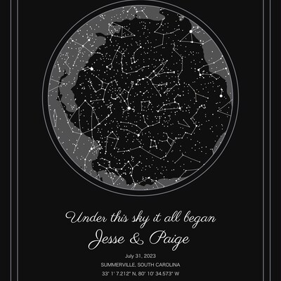 Digital Custom Star Map by Date, Printable Sky Chart, Anniversary Gift ...