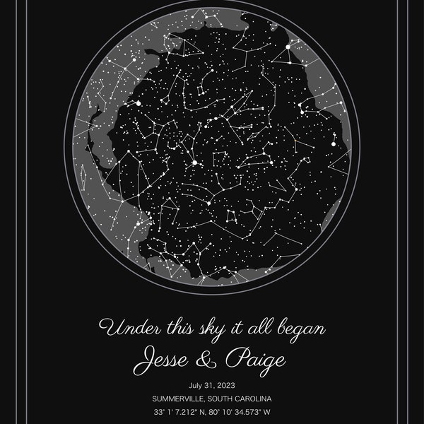 Digital Custom Star Map by Date, Printable Sky Chart, Anniversary Gift Boyfriend, Engagement ...