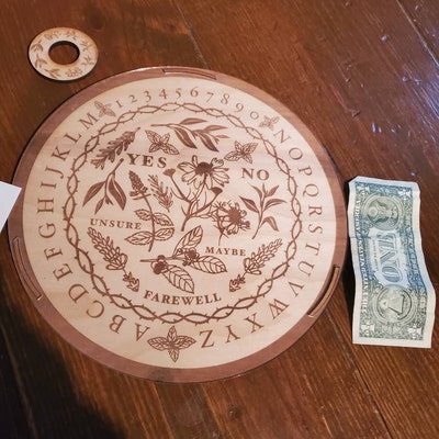 Wooden Ouija Board Herbal Round Spirit Board Floral Talking Board Game ...