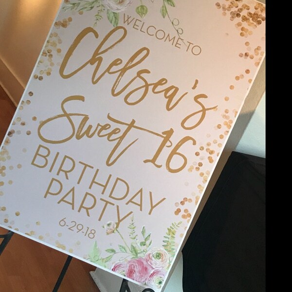 Sweet 16 Birthday Welcome Sign, Sweet Sixteen Party Sign, Large Welcome ...