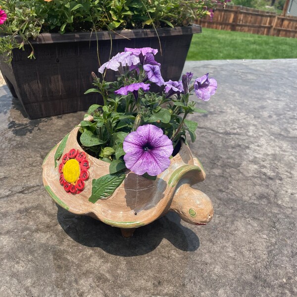 Turtle Planter & Flower Pot, Handmade Mexican Terra Cotta Pottery From ...