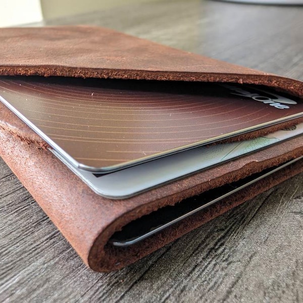 Leather Wallet Minimalist Square Cat Yellow - High-quality Handmade ...