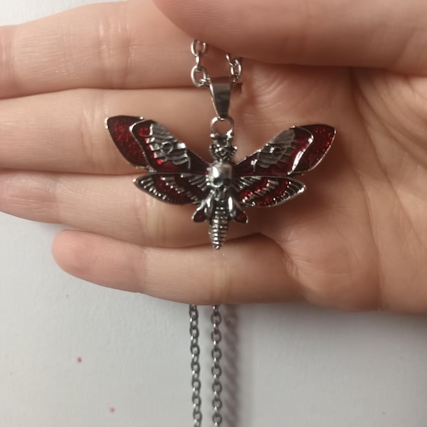 Blood Red Death Moth Head Hawkmoth Gothic Witchy Skull Pendant Silver ...