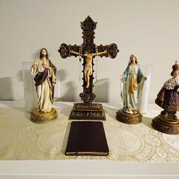 Altar Cloth Catholic Christian Home Prayer Table Runner Blue Metallic ...