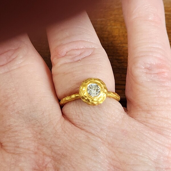 14k Solid Yellow Gold Split Shank Hammered Ring With 9.50 Ct. 14x14 Mm ...