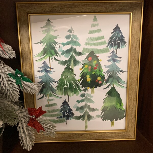 Christmas Printable Wall Art, Watercolor Holiday Christmas Trees Print ...