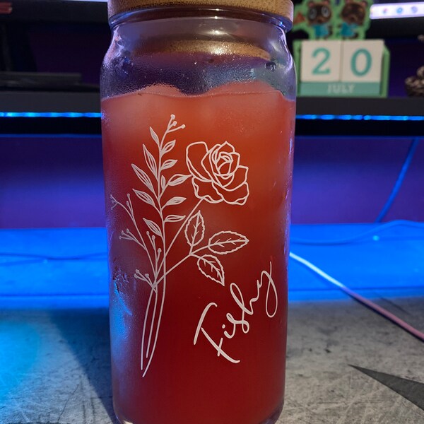 Personalized Birthday Glass, Birth Month Flower, Birth Flower Present ...