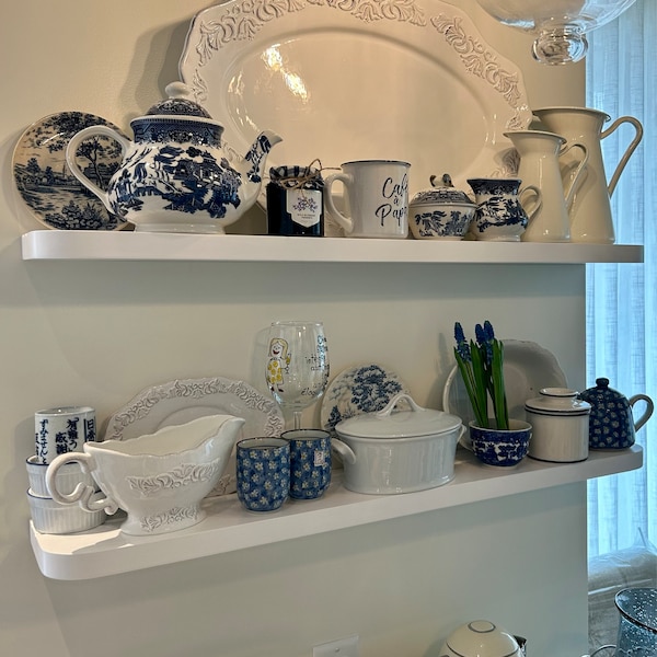 White Radius Floating Shelf With Plate Groove, Custom Size Floating ...