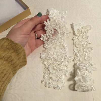 Light Ivory Pearl Beaded Lace Wedding Garter Set, Ivory Lace Garter Set ...