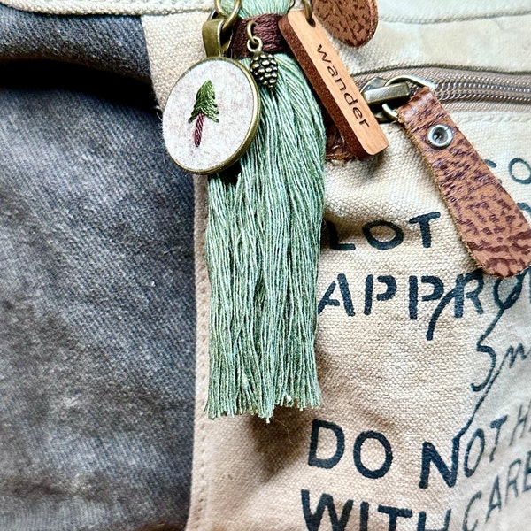 Wander Keychain, Explore Hike Tassel, Tiny Hand Embroidery Pine Tree ...