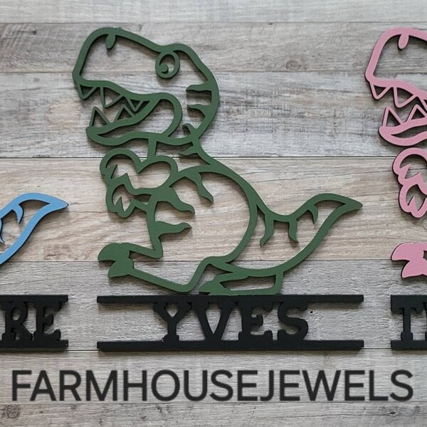 T Rex Name Sign, SVG, Cute Dinosaur Themed Door or Wall Hanger, Laser ...