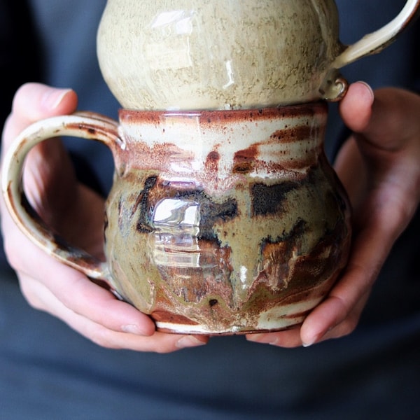Stemless Ceramic Wine Glass, Wheel Thrown Dented Pottery Cup, Handless ...