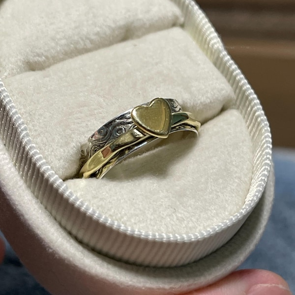 Sterling Silver Heart Dangle Charm Ring Love Ring for Her Silver ...