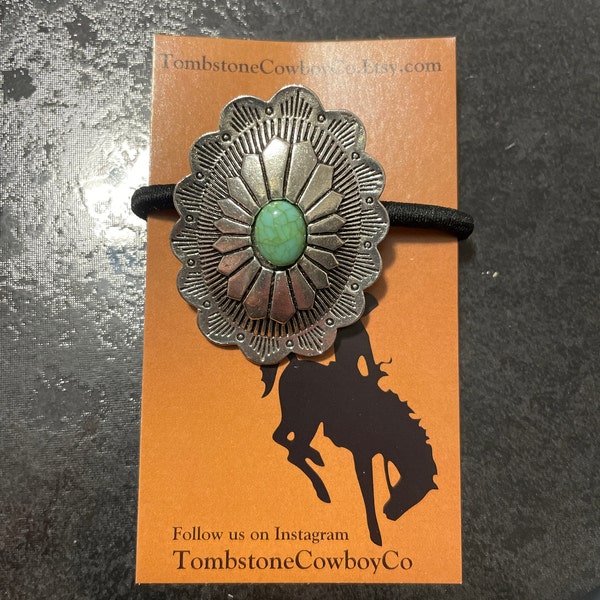 Circle Scalloped Hair Concho Ponytail Holder With Turquoise Colored ...